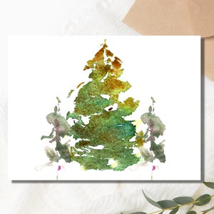 Watercolor Pine Tree Card Set (8) | Blank Holiday Christmas Note Cards ...