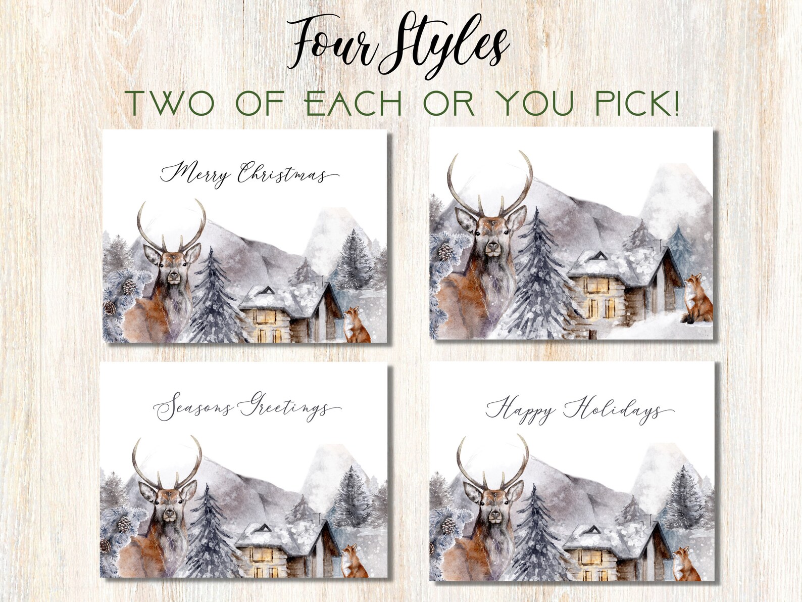 Winter Forest Note Card Set 8 Watercolor Mountain Scene - Etsy