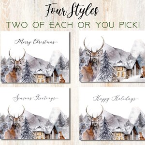 Winter Forest Note Card Set (8) | Watercolor Mountain Scene Stationery ...