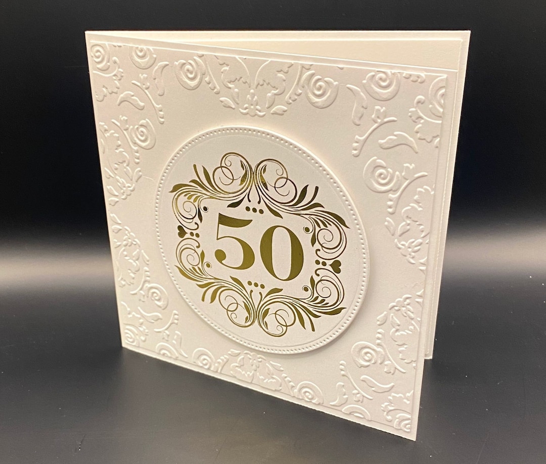 Custom Foiled 50th Anniversary Card, Elegant Embossed Anniversary Card ...
