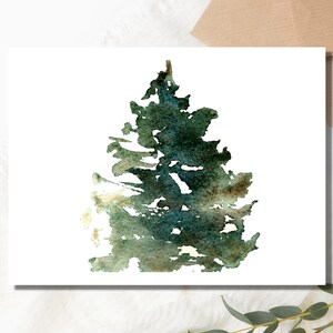 Watercolor Pine Tree Card Set (8) | Blank Holiday Christmas Note Cards ...