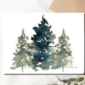 Watercolor Pine Tree Card Set (8) | Blank Holiday Christmas Note Cards ...