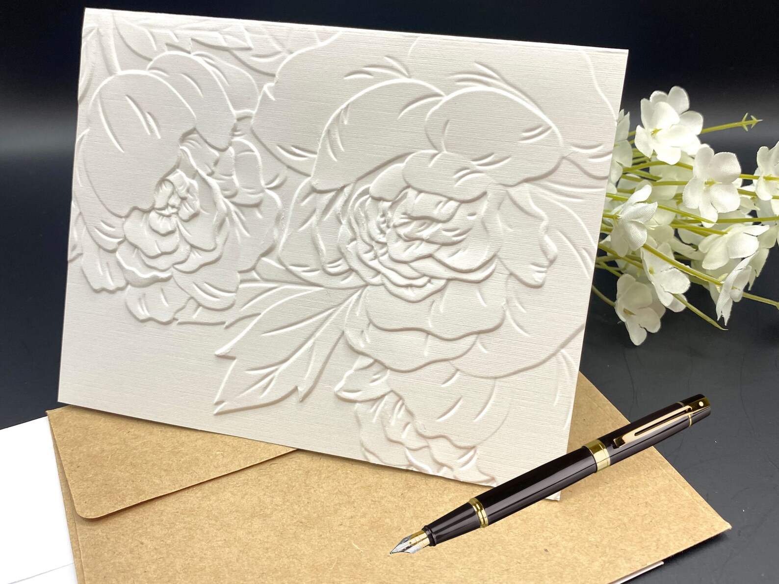 Embossed White Floral Note Card Set of 6 With Envelopes - Etsy