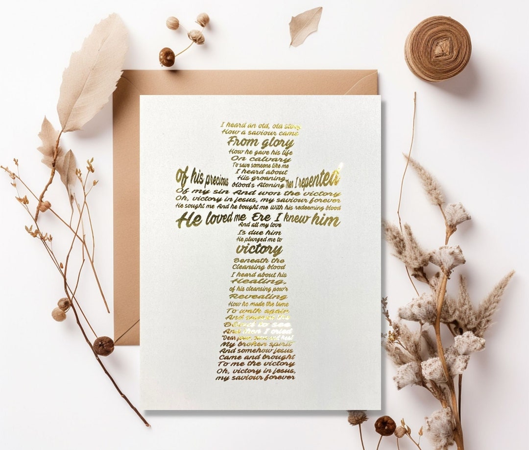 Gold Foiled Christian Note Card Set of 4, Victory in Jesus Card Set ...