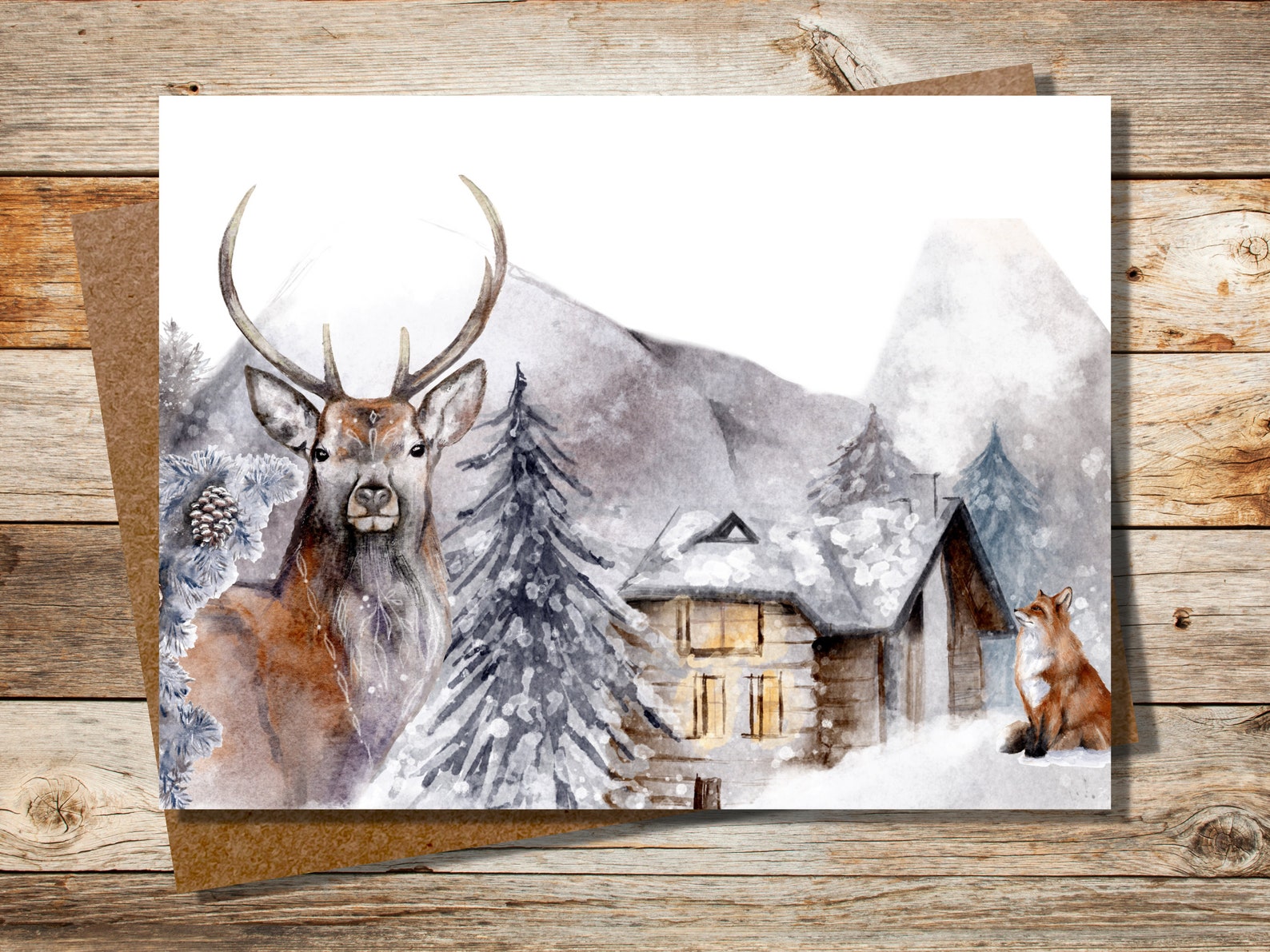 Winter Forest Note Card Set 8 Watercolor Mountain Scene - Etsy