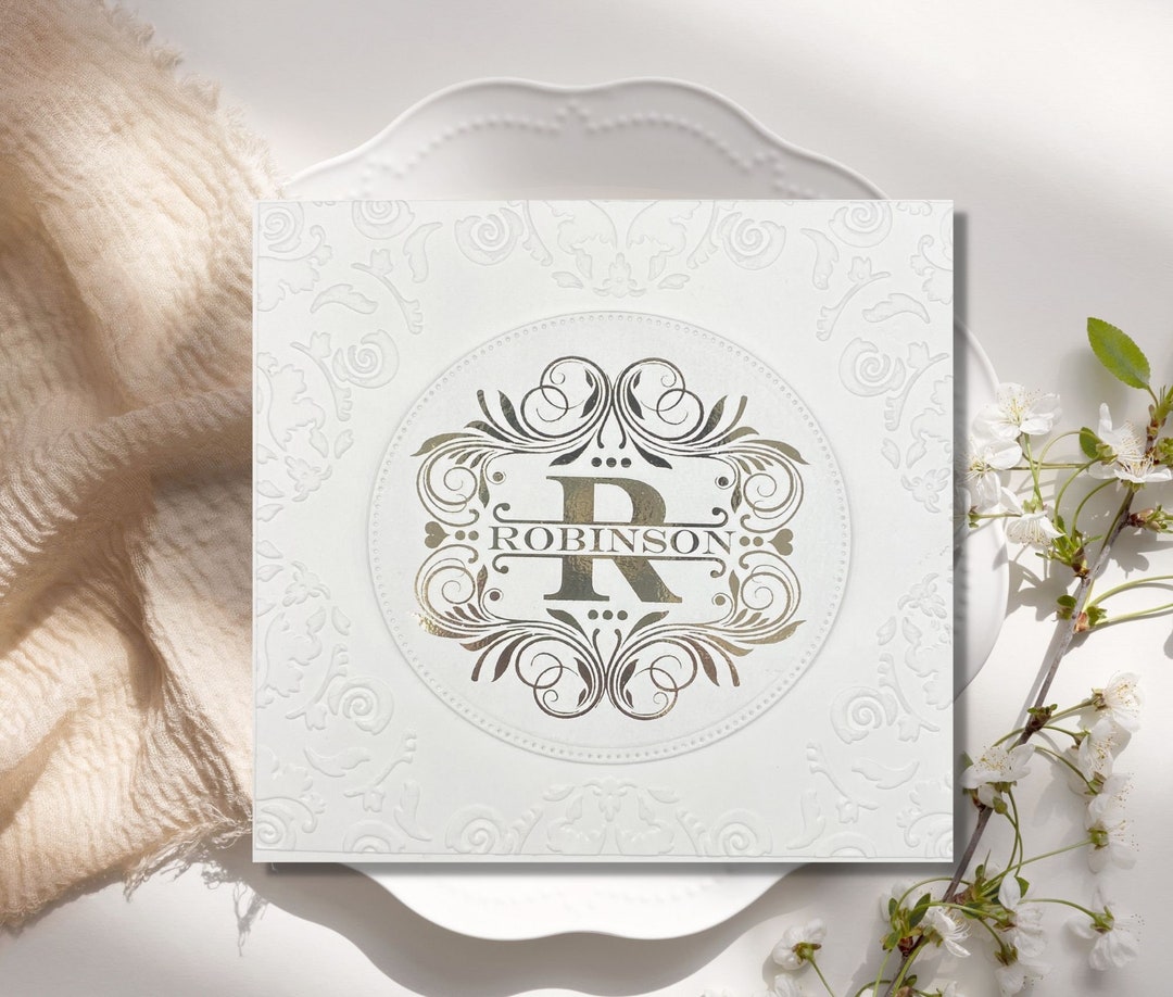 Custom Foiled Monogram Wedding Card, Elegant Embossed Wedding Card ...