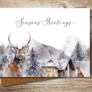 Winter Forest Note Card Set (8) | Watercolor Mountain Scene Stationery ...