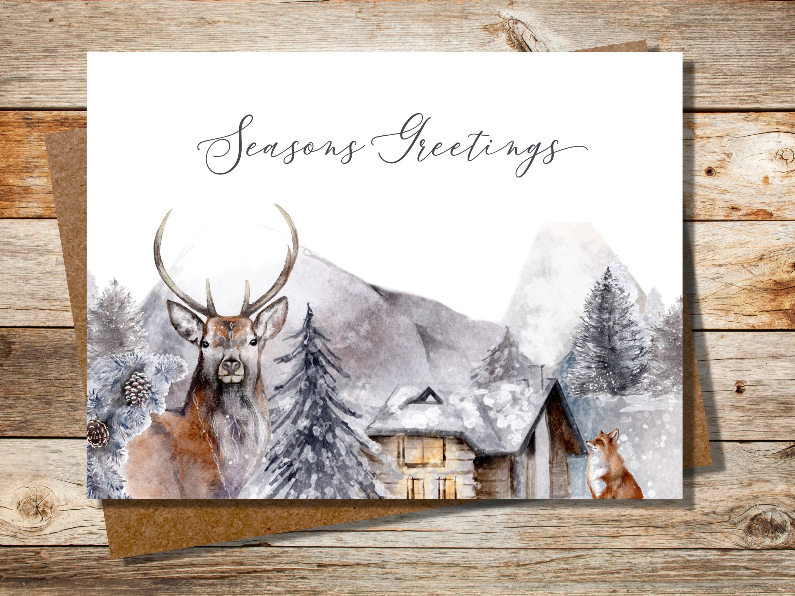 Winter Forest Note Card Set 8 Watercolor Mountain Scene - Etsy