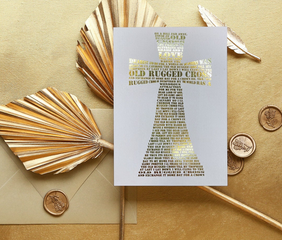 Gold Foiled Christian Note Card Set of 4, Old Rugged Cross Card Set ...