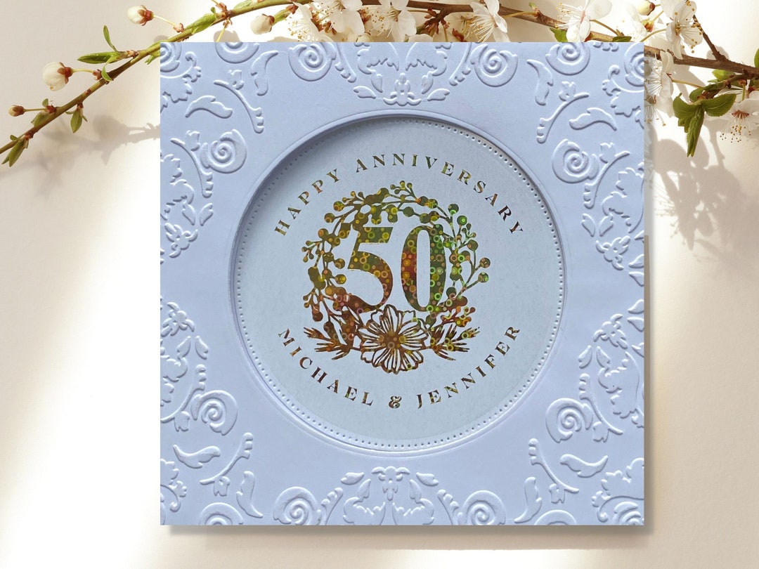 Custom Foil 50th Anniversary Card Embossed Anniversary Card - Etsy