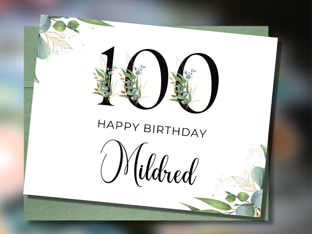 Custom 100th Birthday Card, Happy 100th Birthday, Personalized 5x7 ...