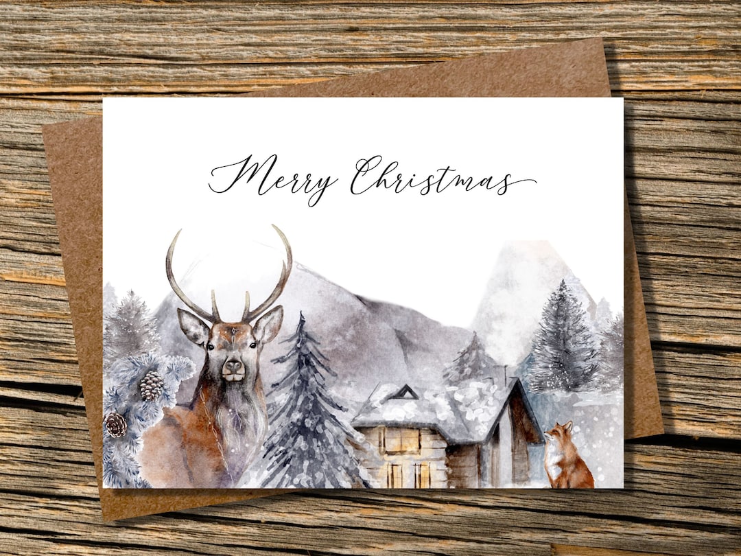Winter Forest Note Card Set (8) | Watercolor Mountain Scene Stationery ...