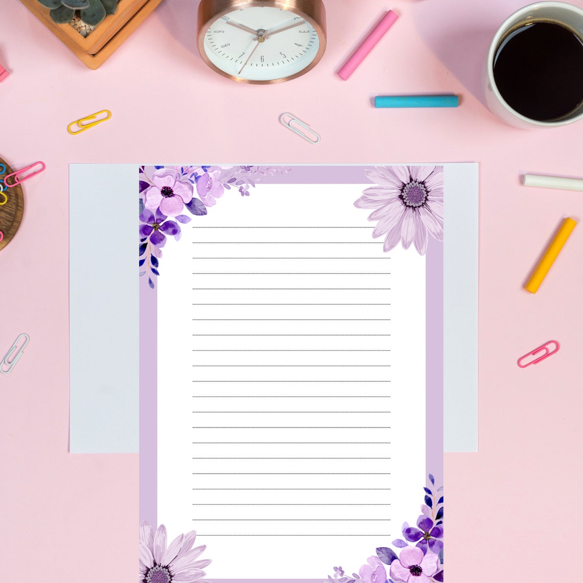 Printable Purple Daisy Stationary Paper ~ Instant Download, Printable ...