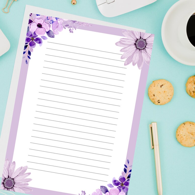 Printable Purple Daisy Stationary Paper ~ Instant Download, Printable ...