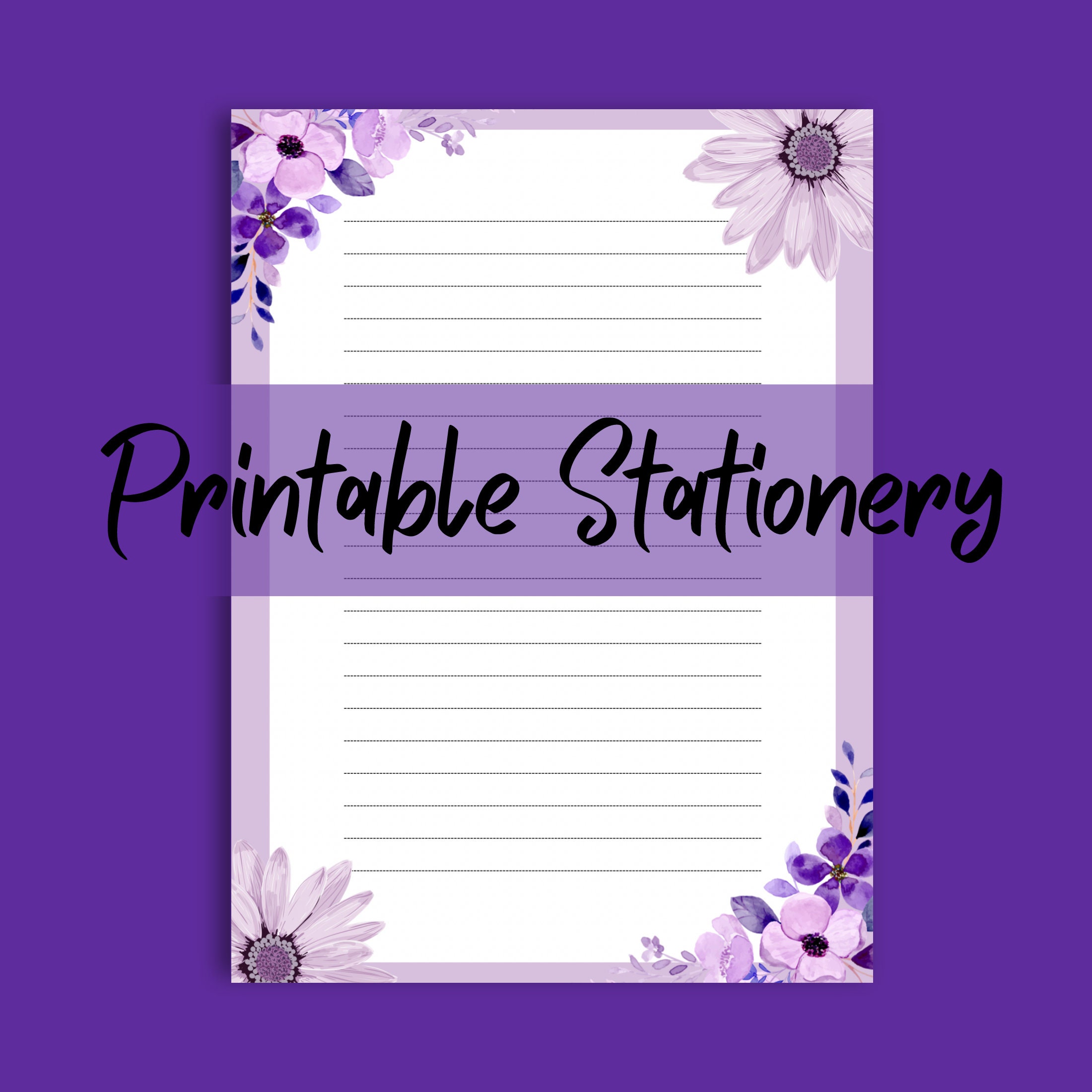 Printable Purple Daisy Stationary Paper ~ Instant Download, Printable ...