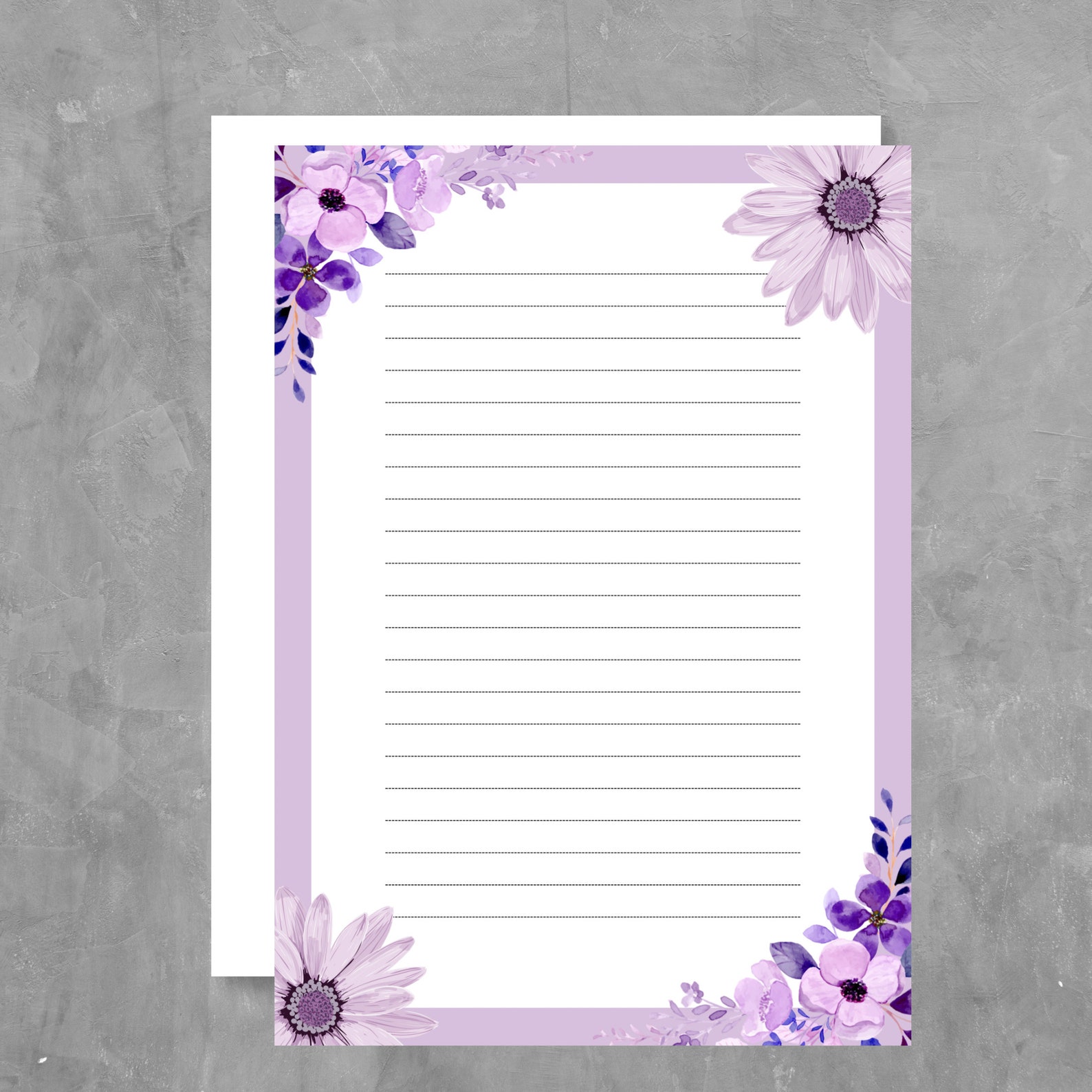 Printable Purple Daisy Stationary Paper ~ Instant Download, Printable ...
