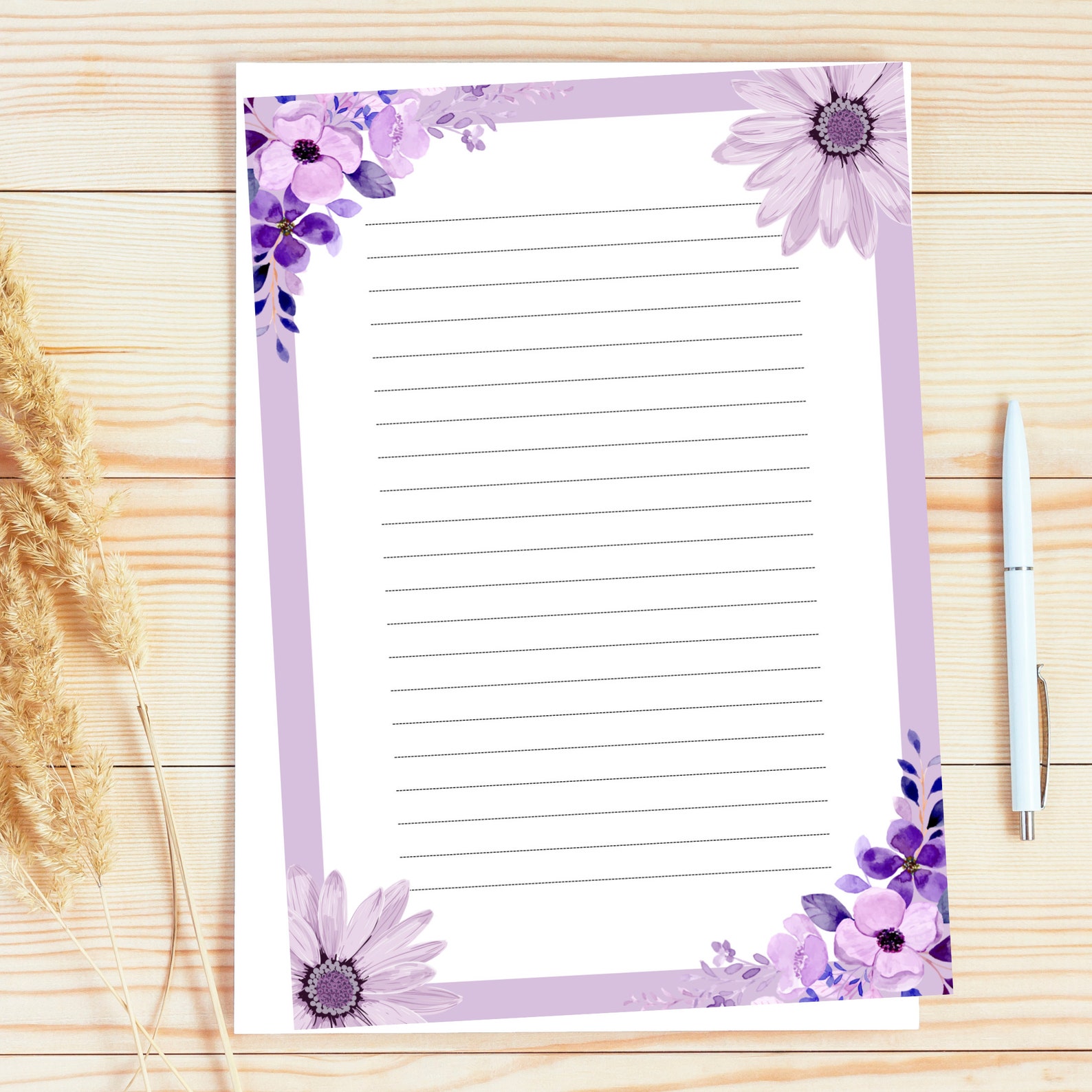 Printable Purple Daisy Stationary Paper ~ Instant Download, Printable ...