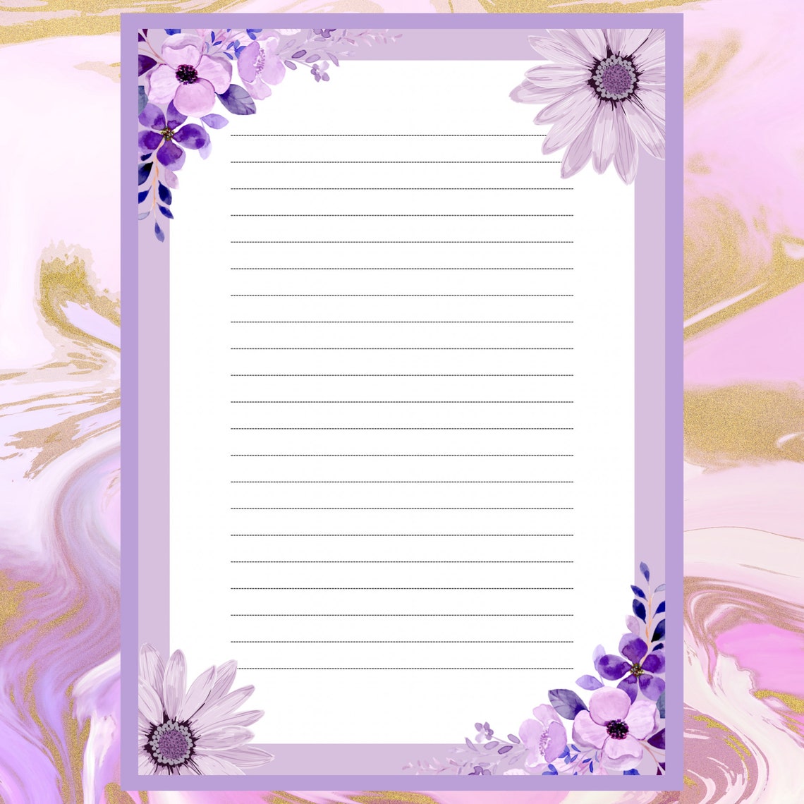 Printable Purple Daisy Stationary Paper ~ Instant Download, Printable ...