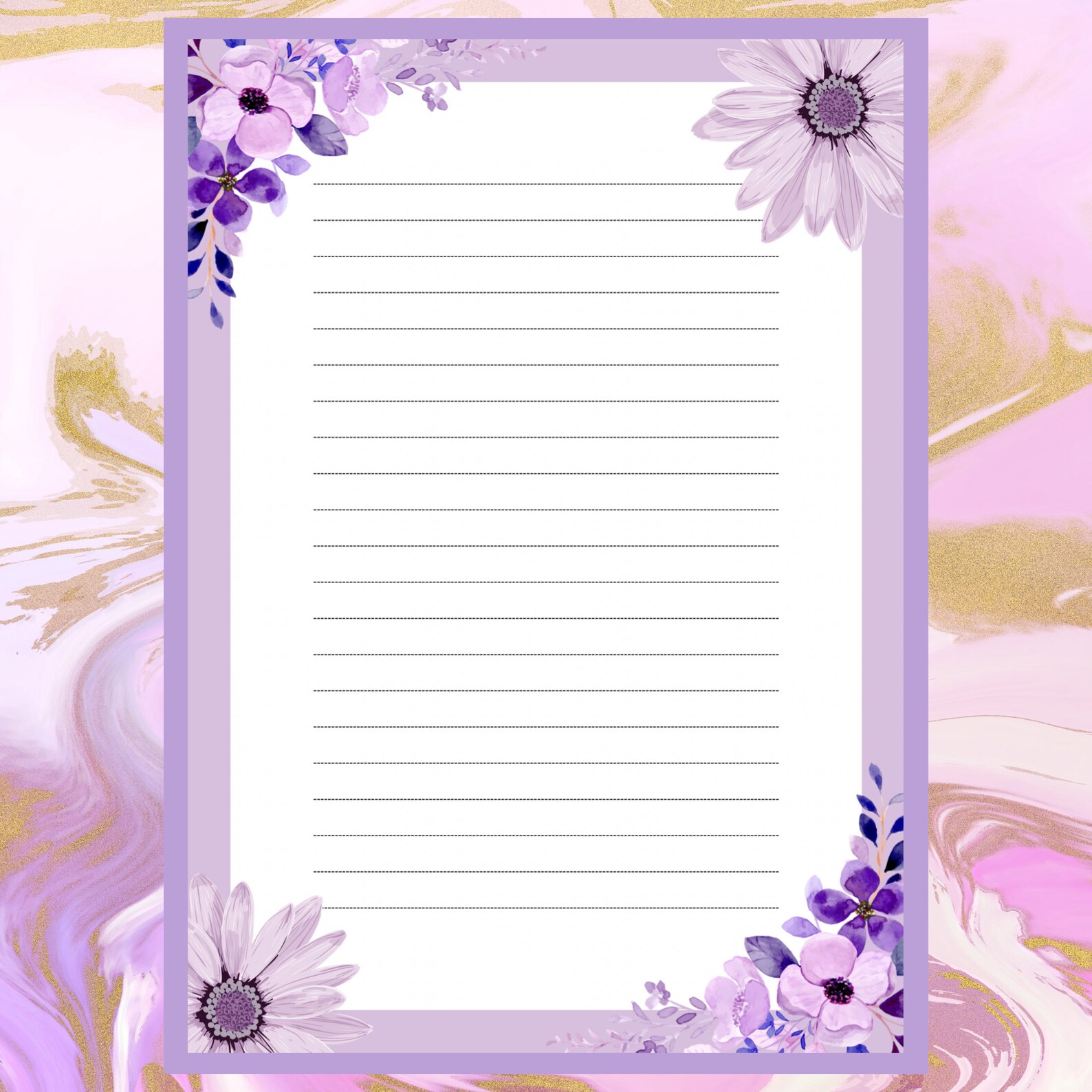 Printable Purple Daisy Stationary Paper ~ Instant Download, Printable ...