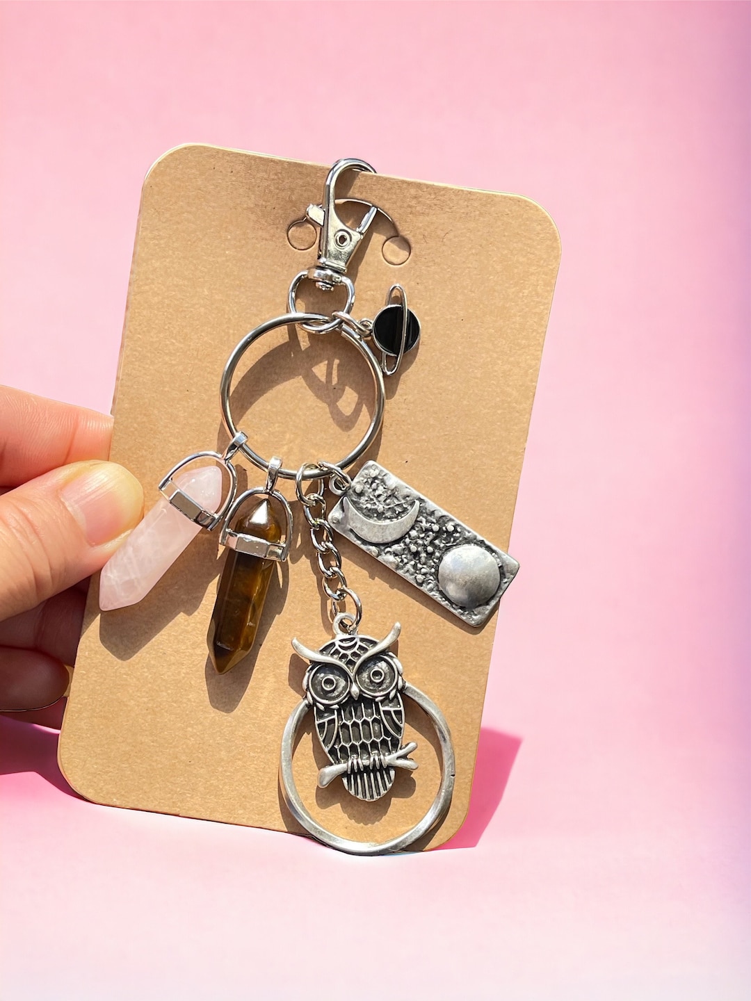 SELF-CONFIDENCE Natural Rose Quartz Tiger's Eye Stones, Reiki Keychain ...