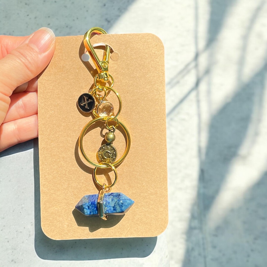 Personalized Crystal Bag Charm, Natural Lapis Lazuli Stone, Handbag ...