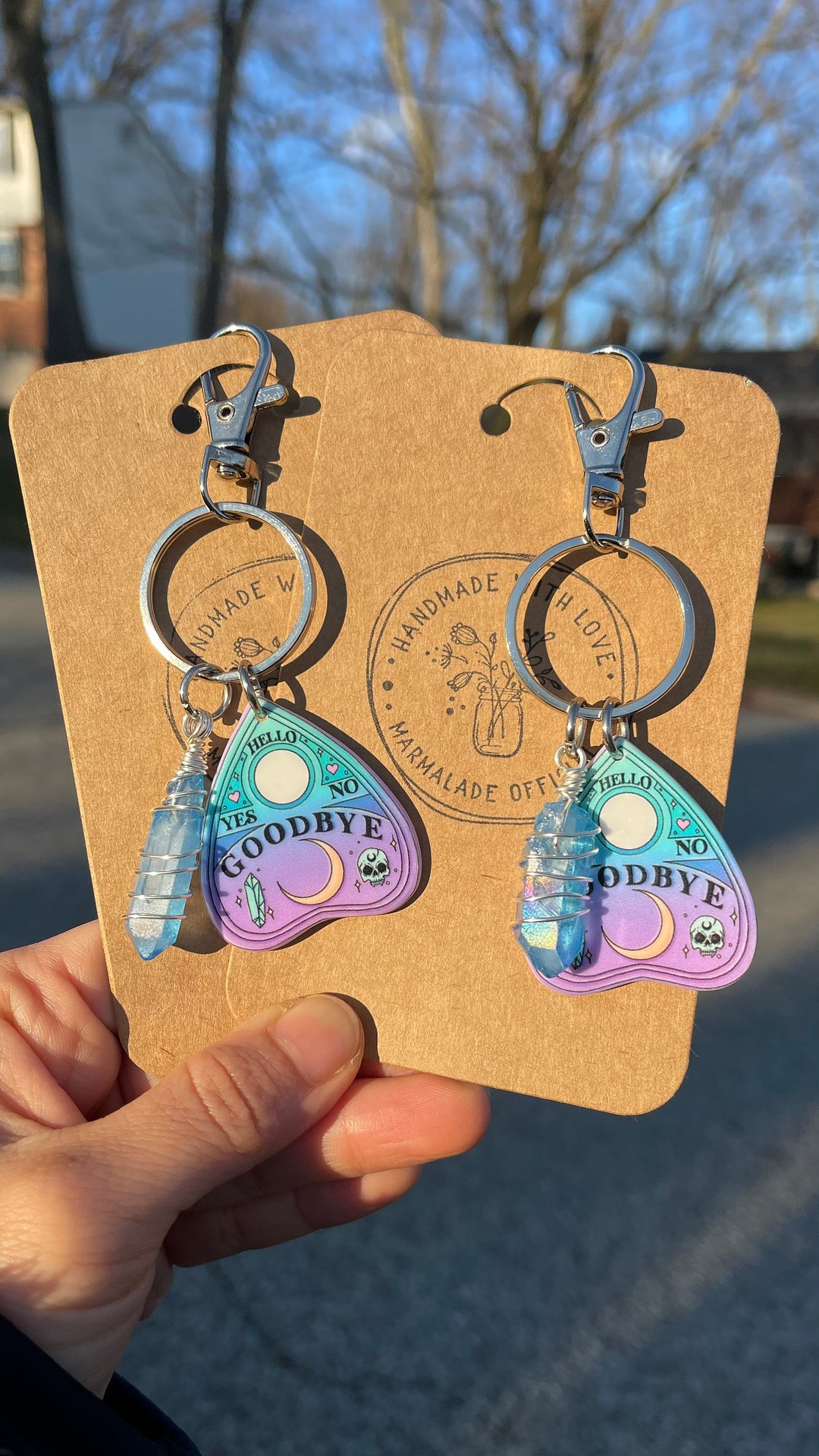 Gothic Pastel Ouija Keychain With Wire Wrapped Titanium Coated Natural ...