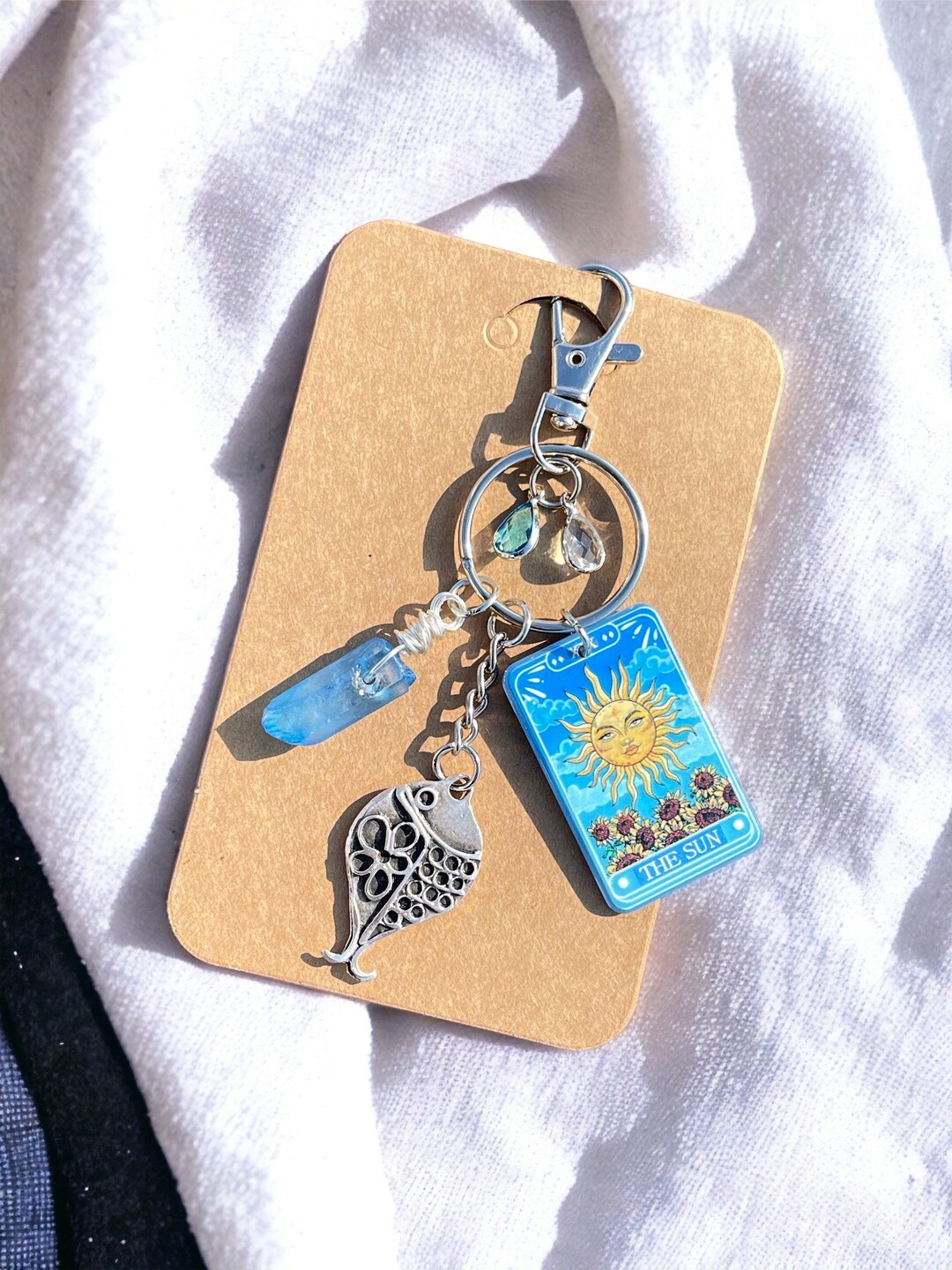 Balancing Chakras Sea & Sun Keychain, Coated Natural Quartz, Clear and ...