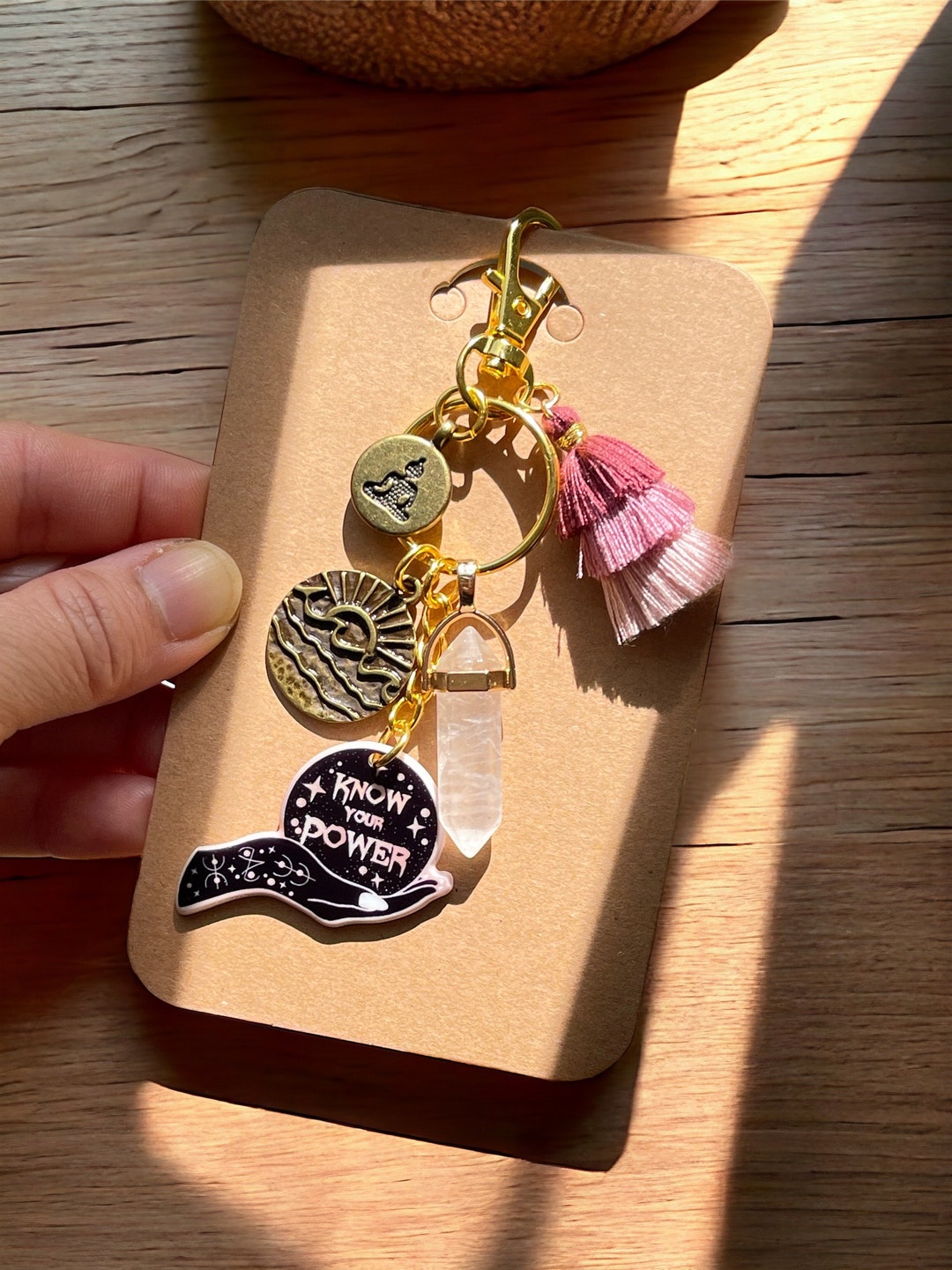 Mindfulness Boho Purse Charm, Tassel Bag Charm, Healing Stone Keychain ...