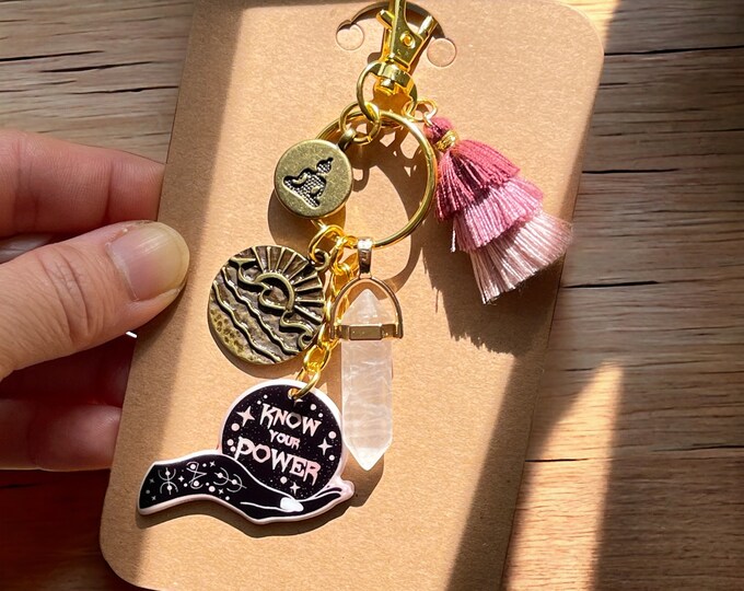 Mindfulness Boho Purse Charm, Tassel Bag Charm, Healing Stone Keychain ...
