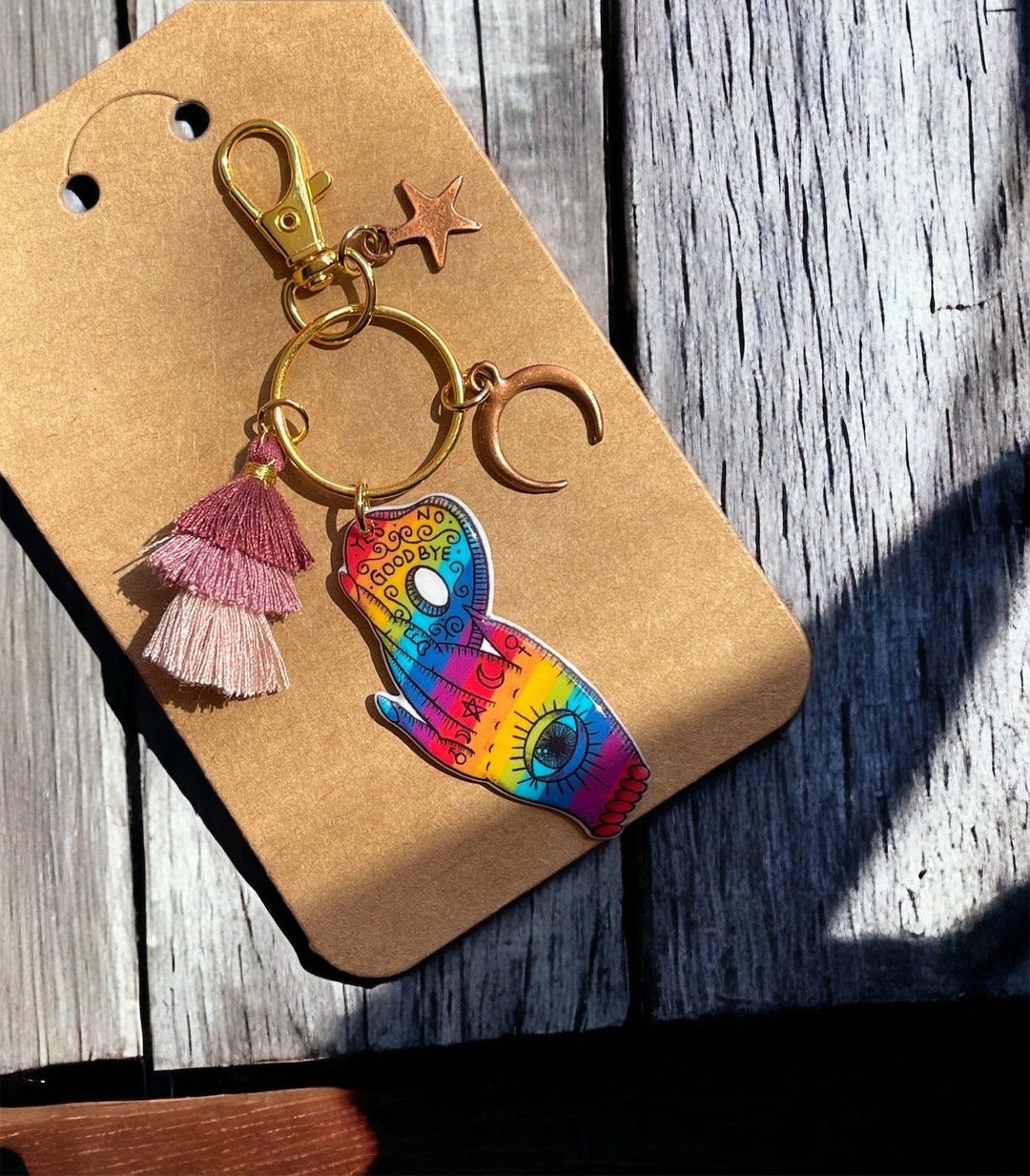 Mystery Mini Tassel Key Ring Rainbow Color Acrylic Ouija Hand ...