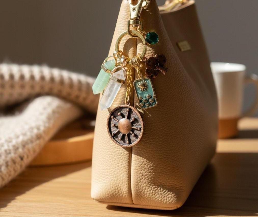 The SUN Rustic Copper Bag Charm/ Keychain/ Natural Green Aventurine ...
