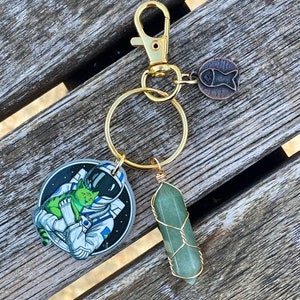 Astronaut and Alien Kitty Cat With Natural Green Aventurine Crystal ...