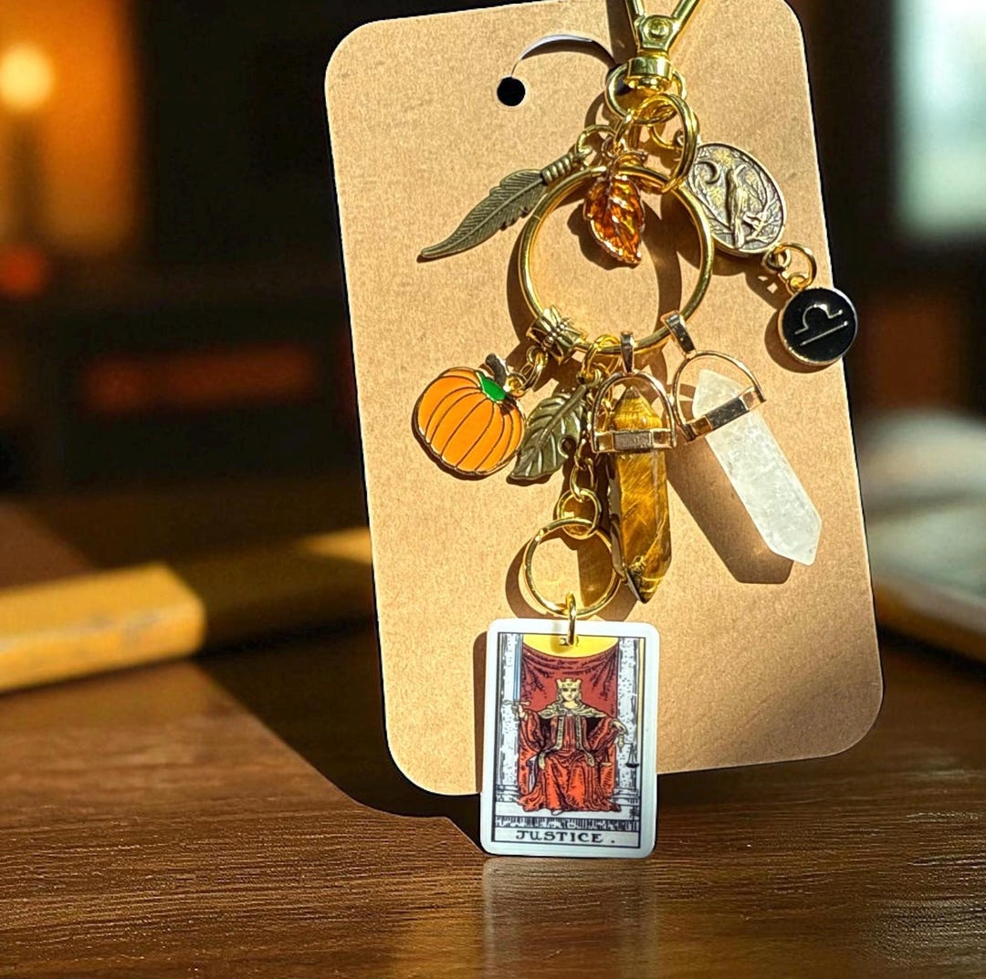 Libra Zodiac Bag Charm: Raven, Tiger Eye, Quartz, Fall Vibes - Etsy