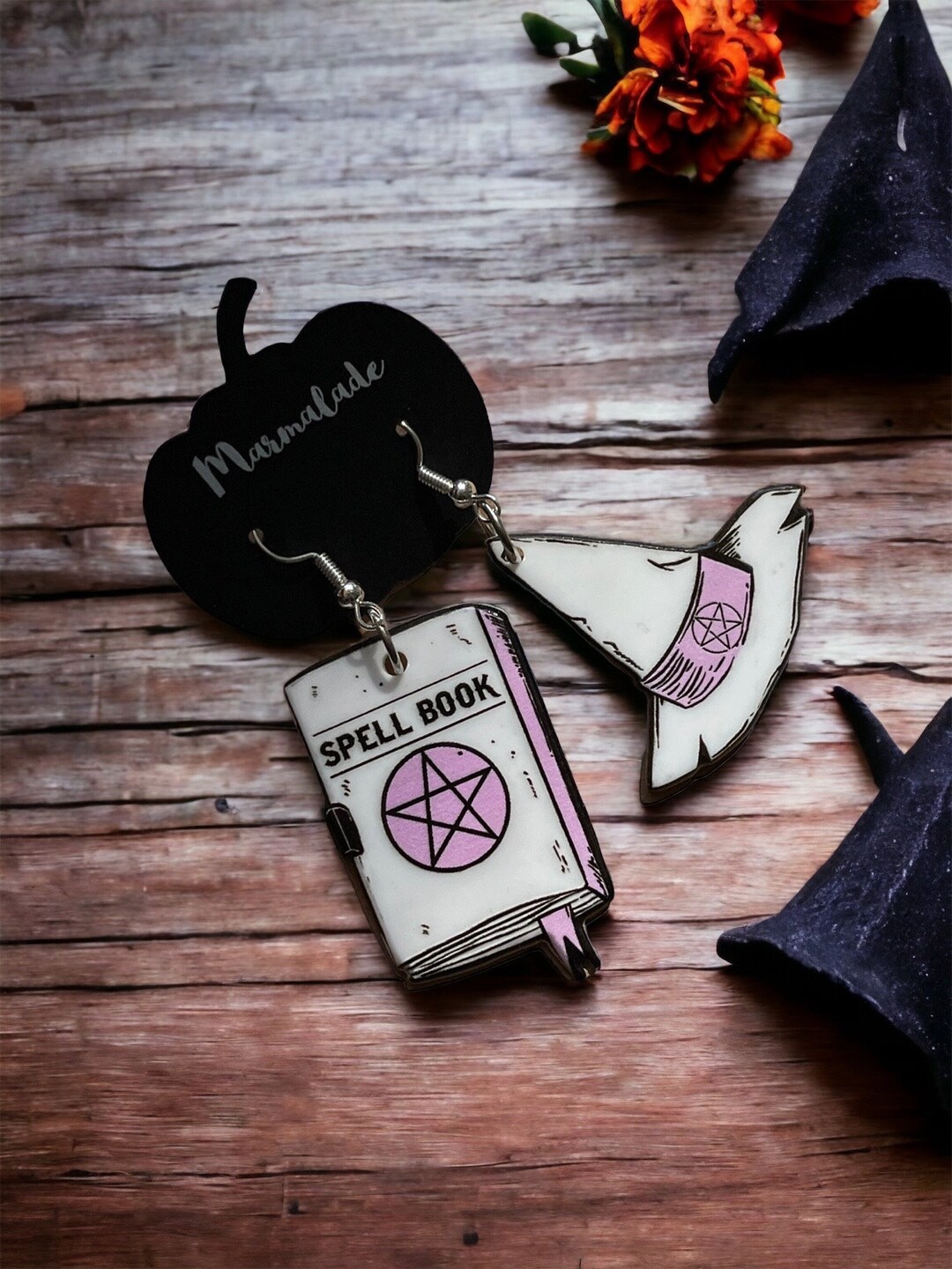 Spell Book and Witch Hat Acrylic Charms Earrings Halloween - Etsy