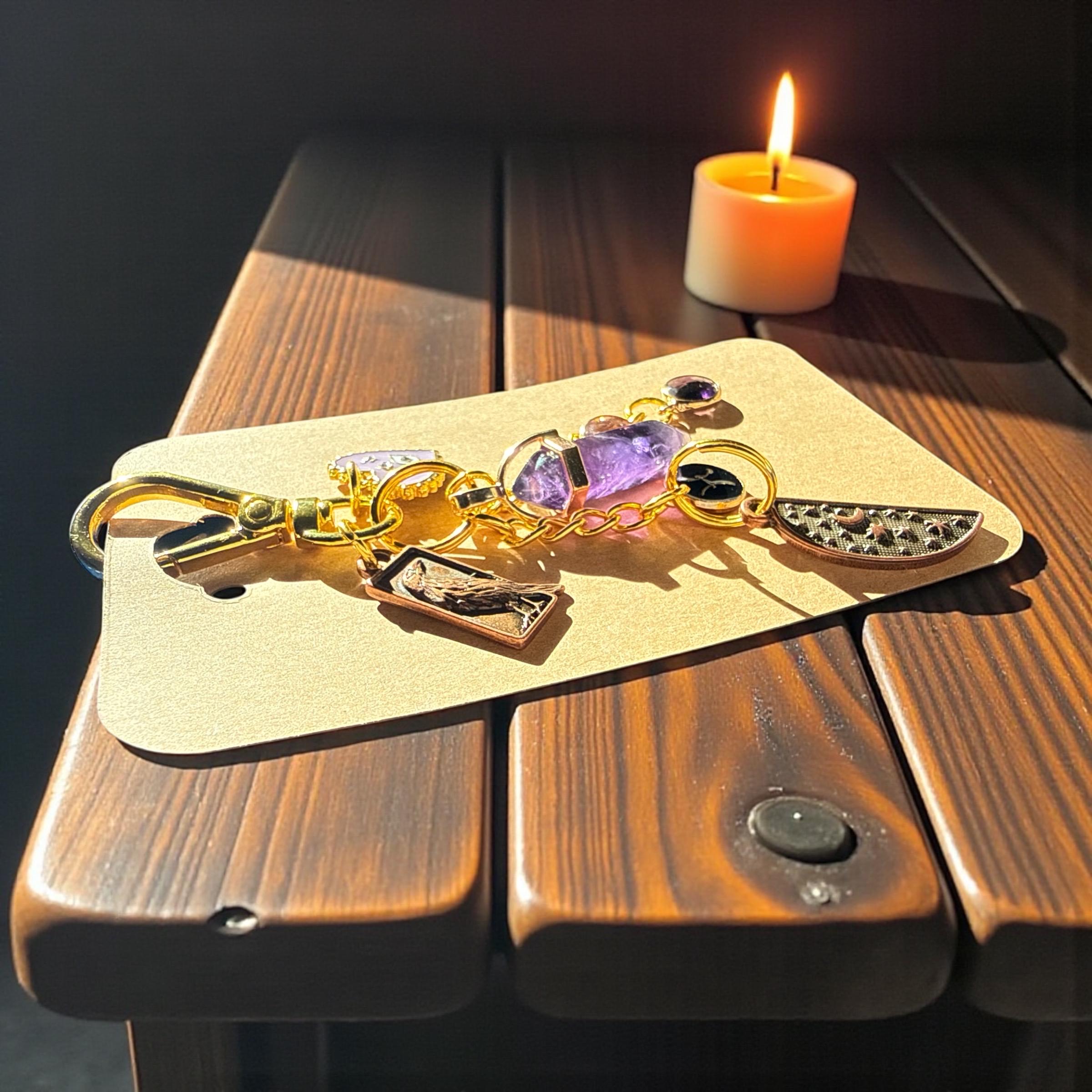 PISCES Amethyst Gothic Raven Moon Bag Charm, Pisces Crystal Zipper ...