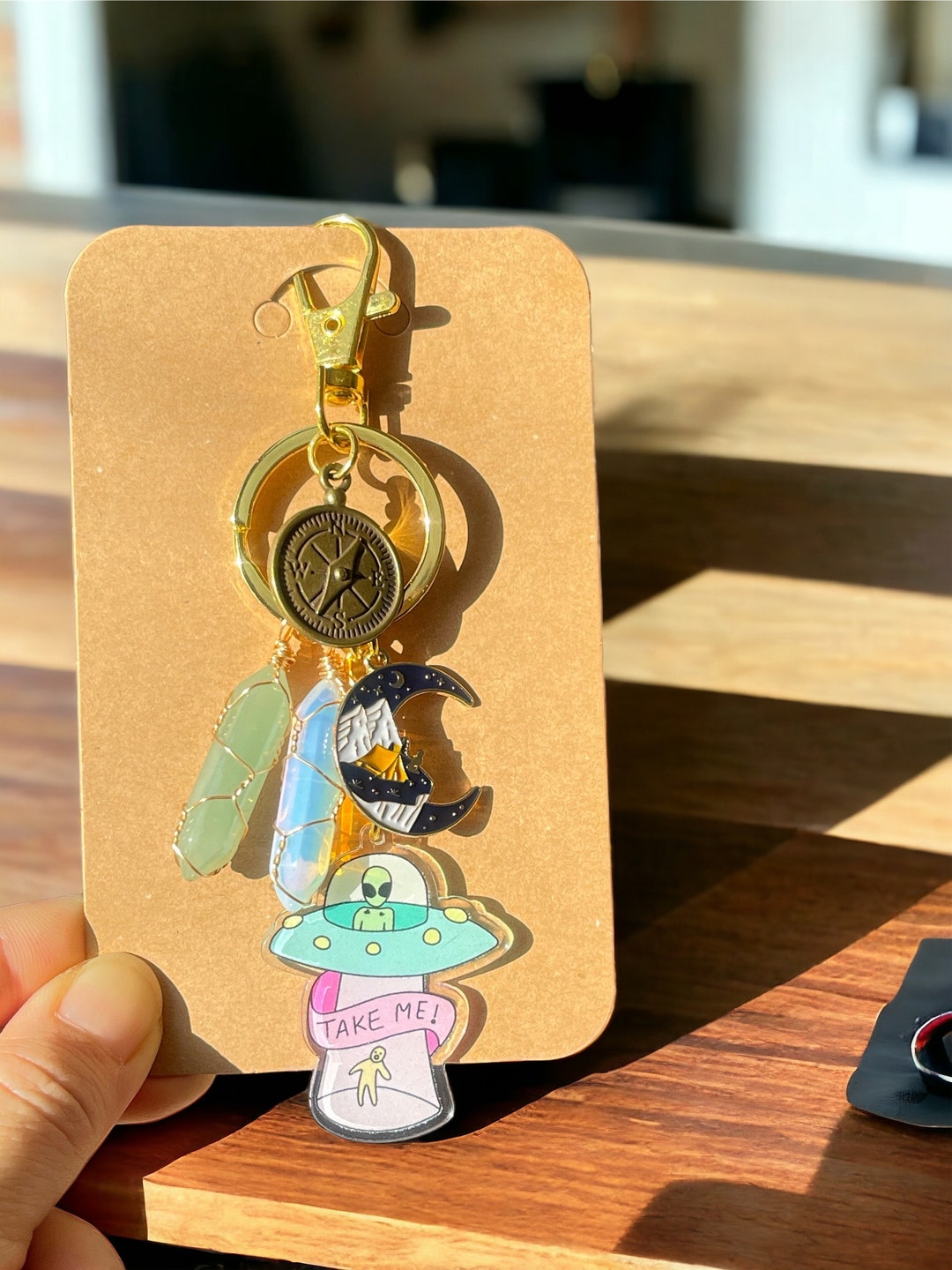 UFO Purse Charm, Handbag Charm, Green Aventurine & Opalite Stones ...