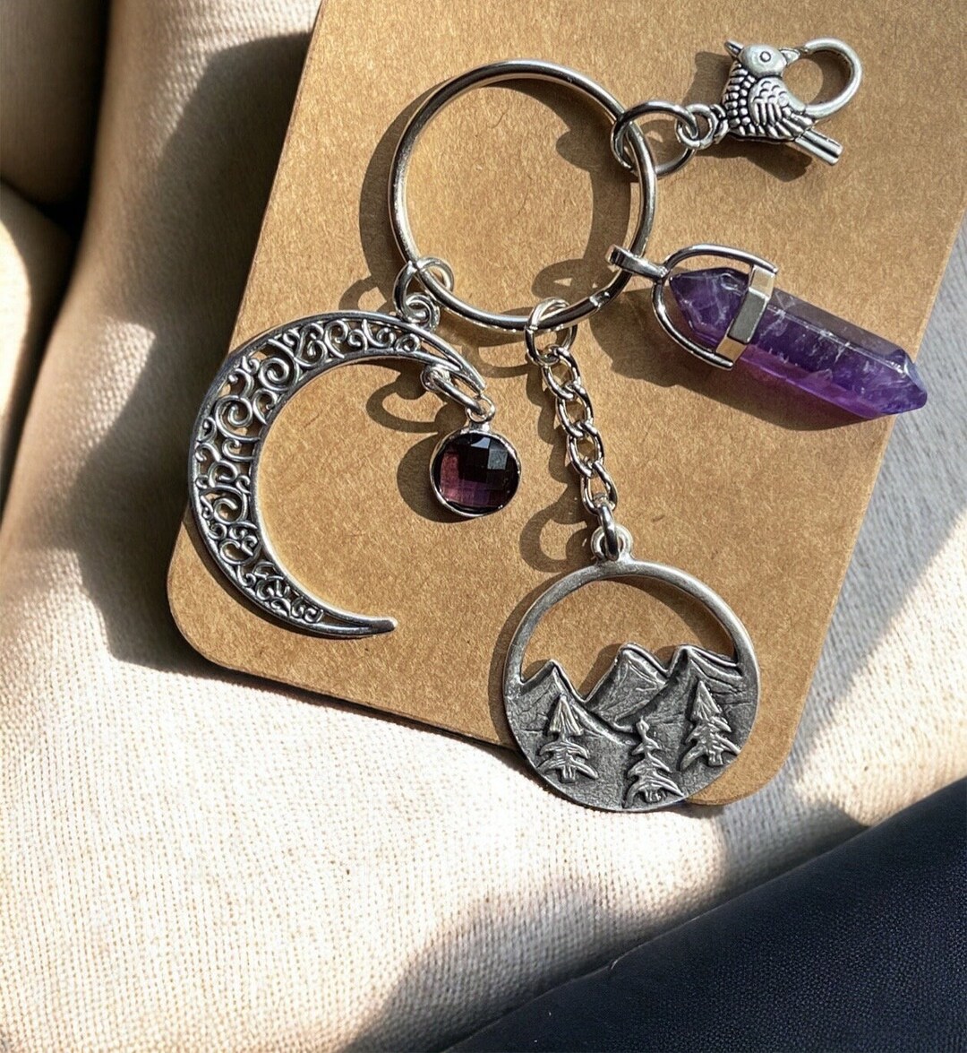 Natural Amethyst Stone Keychain Relief Anxiety Positive Energy Keychain ...
