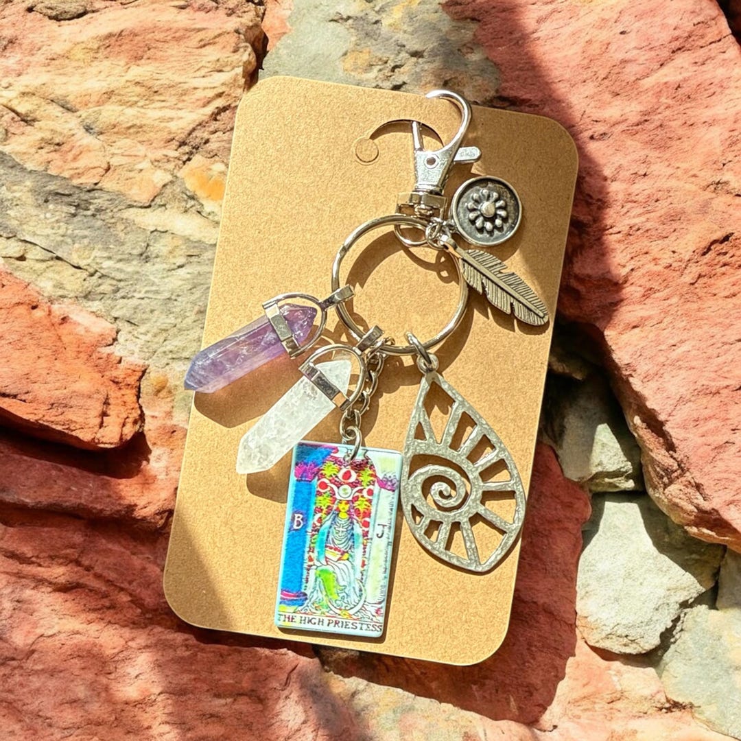 The High Priestess Tarot Card Keychain, Amethyst, Quartz Crystal ...