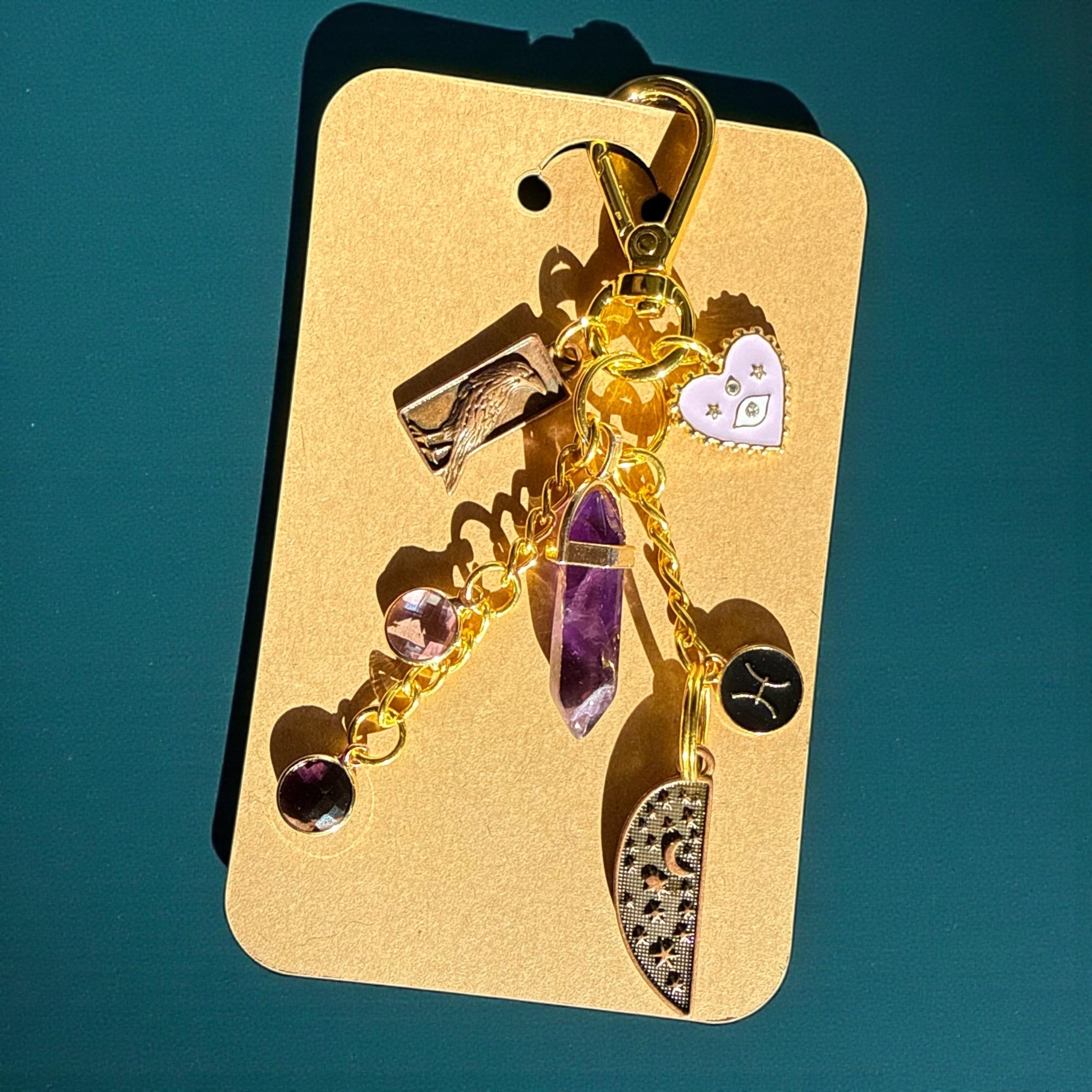 PISCES Amethyst Gothic Raven Moon Bag Charm, Pisces Crystal Zipper ...