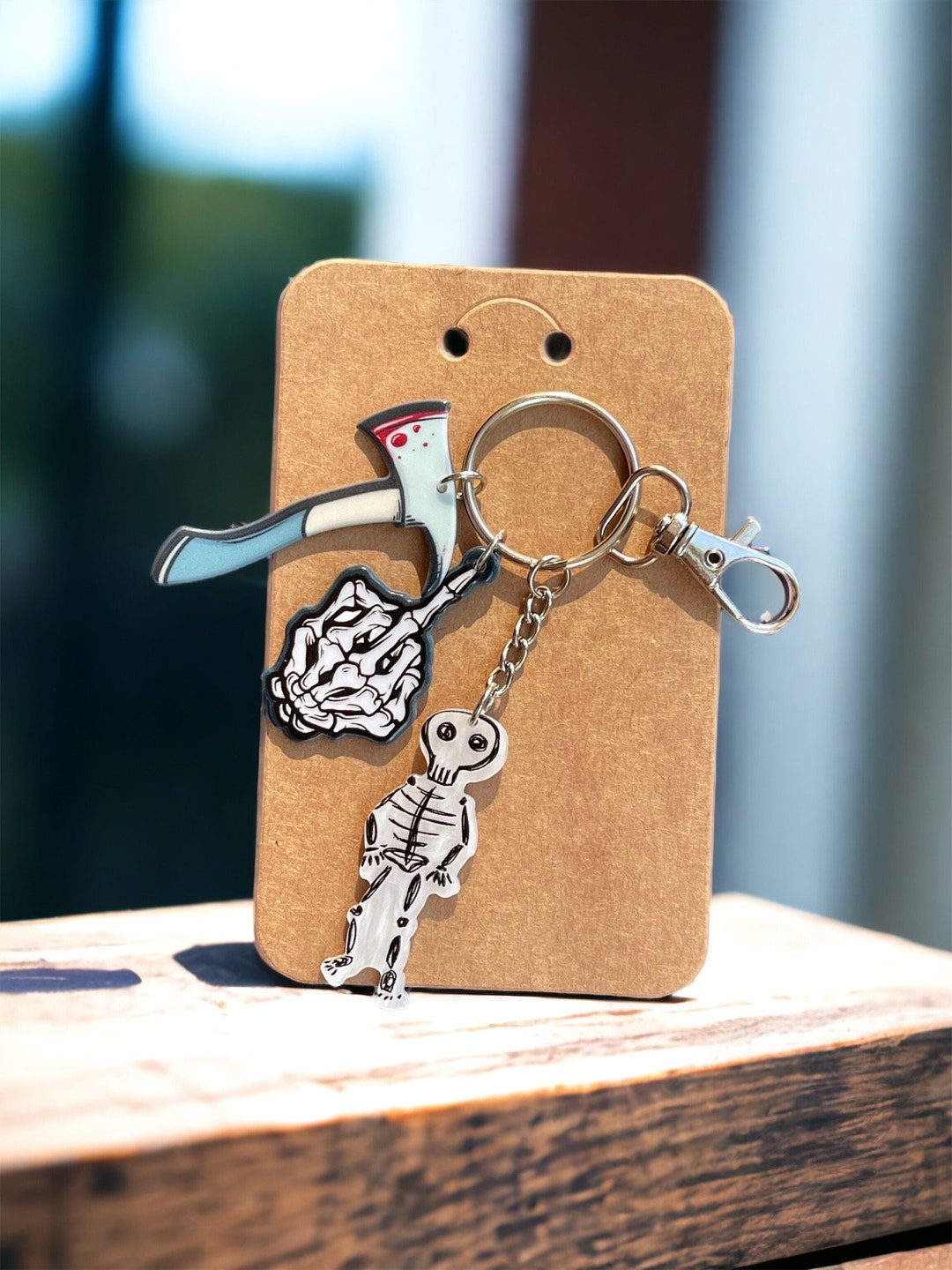 Spooky Haunted Keychain Skeleton Middle Finger Keychain Scary Axe ...