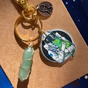 Astronaut and Alien Kitty Cat With Natural Green Aventurine Crystal ...