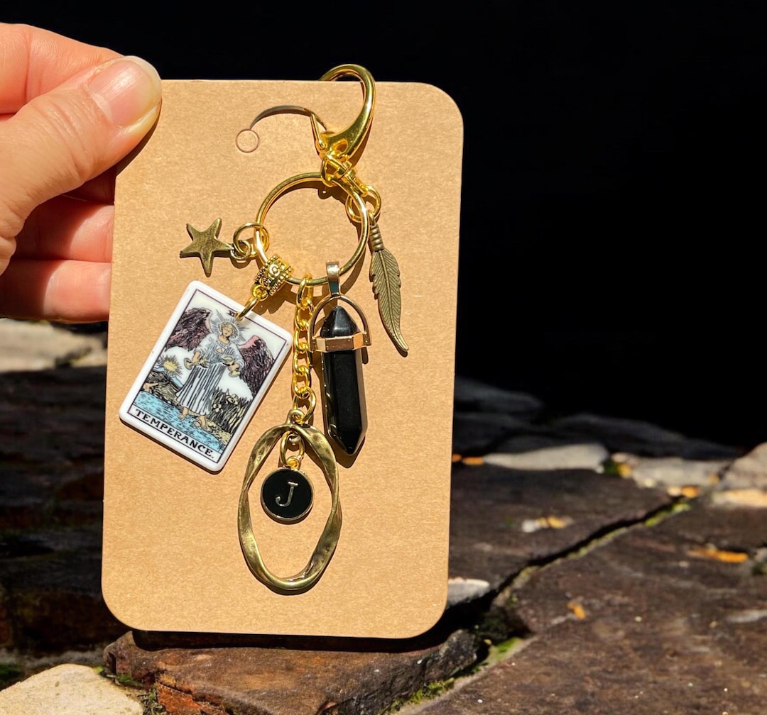 The Temperance Tarot Card Purse Charm, Obsidian Keychain, Harmony ...