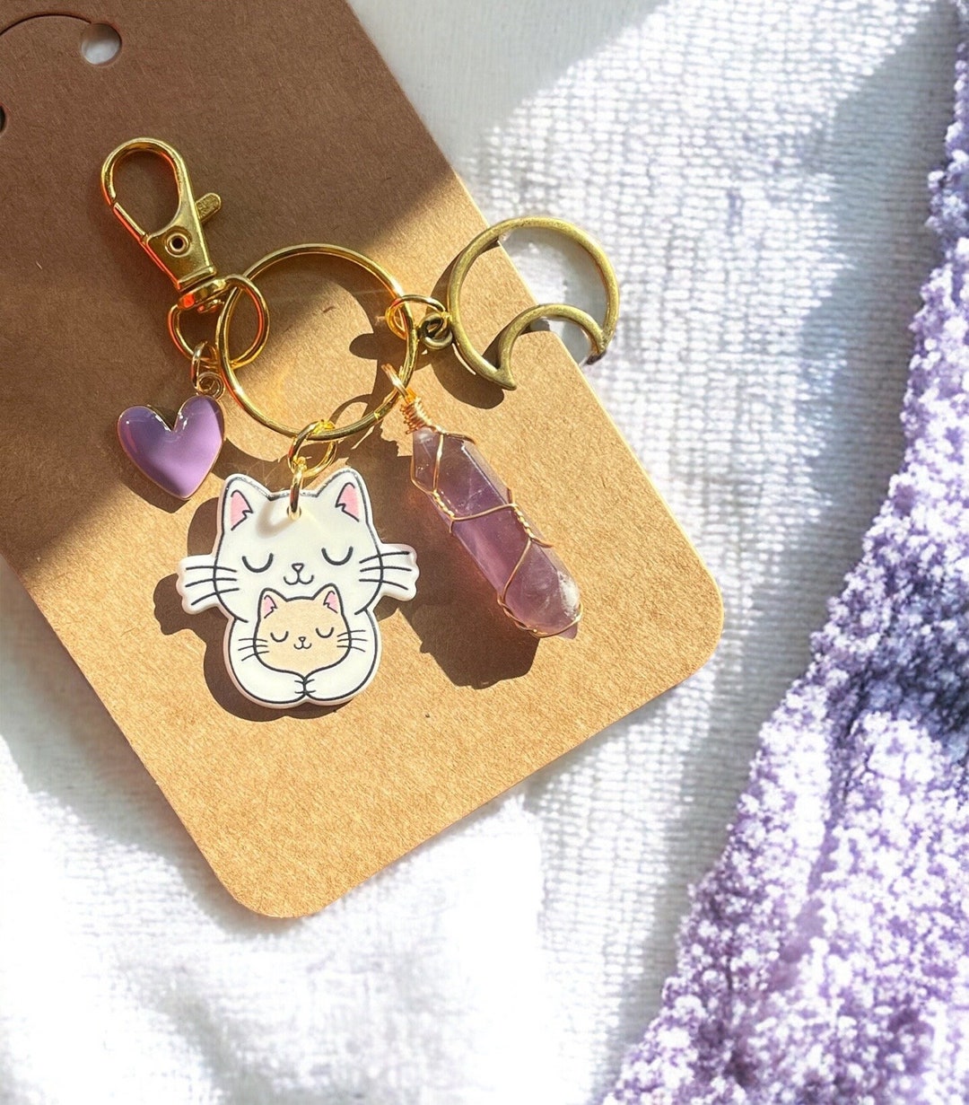 Positive Energy Keychains, Zipper Charm, Natural Amethyst Healing Stone ...