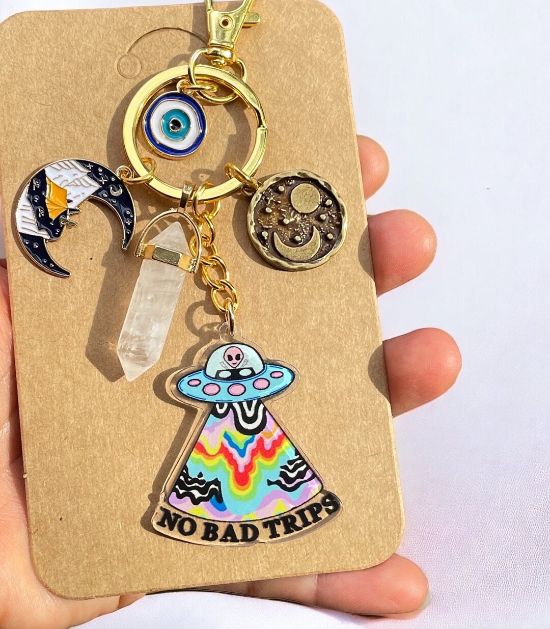 Psychedelic Inspired Keychain Manifest Your Desire Crystal Stone ...