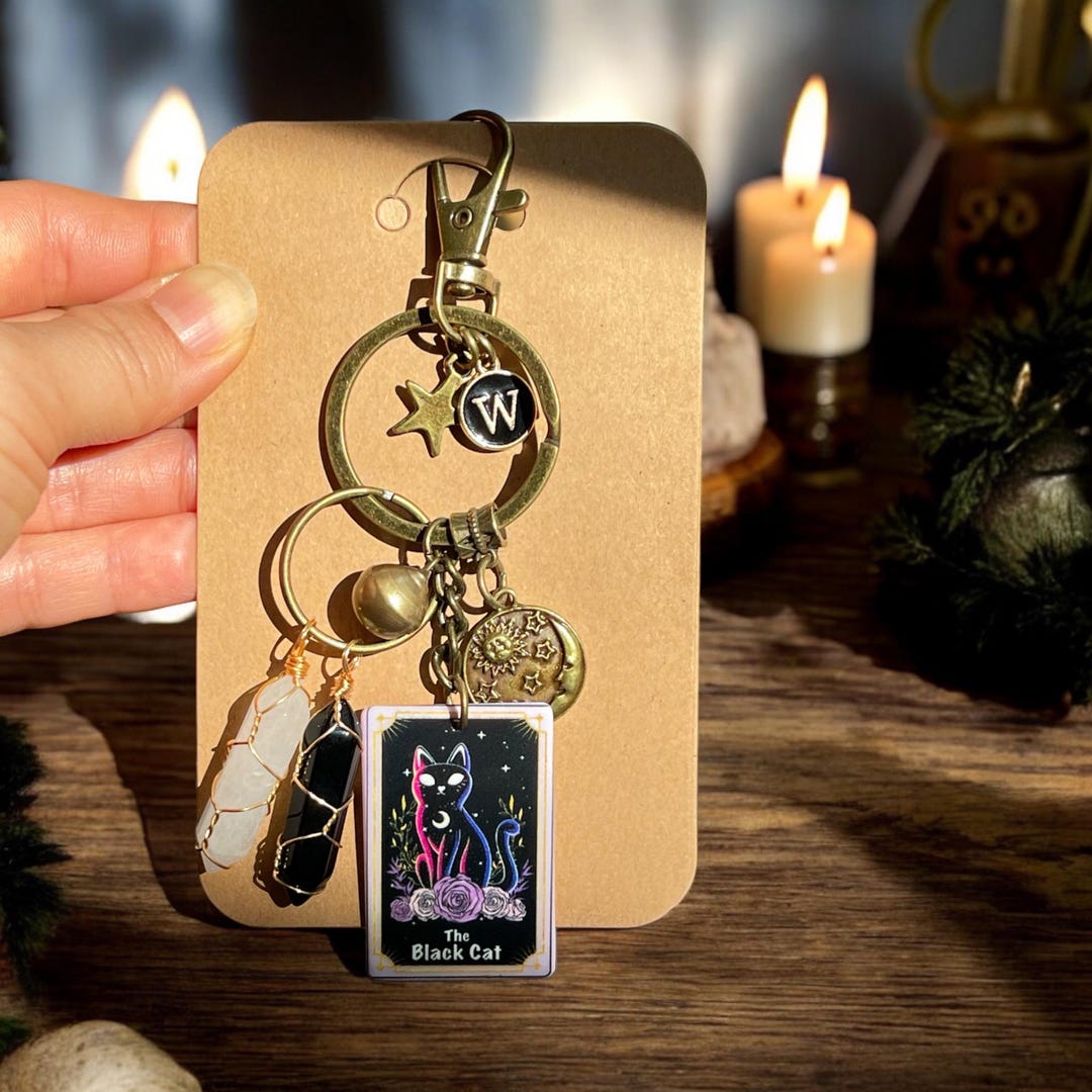 Personalized the Black Cat Keychain, Cat Purse Charm, Zippe, Natural ...