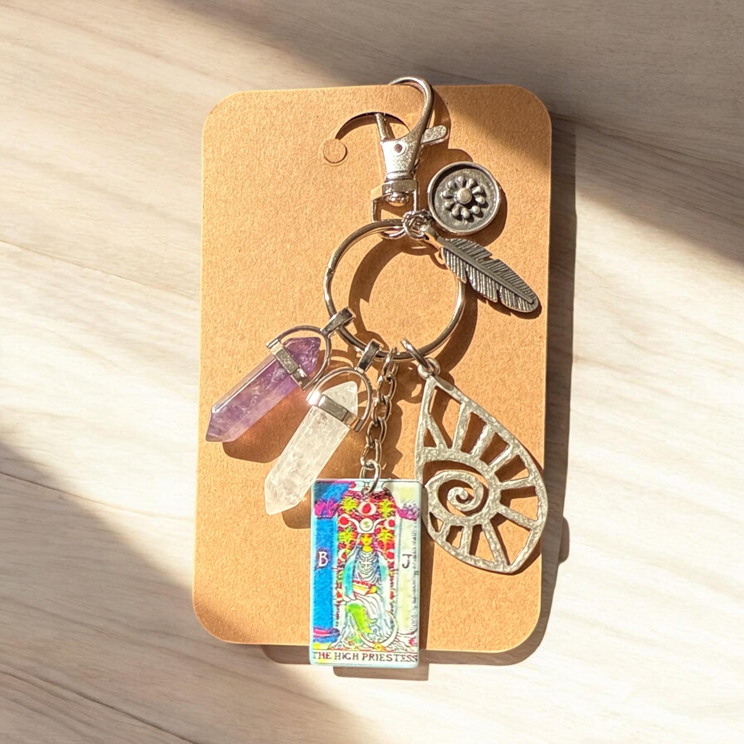The High Priestess Tarot Card Keychain, Amethyst, Quartz Crystal ...