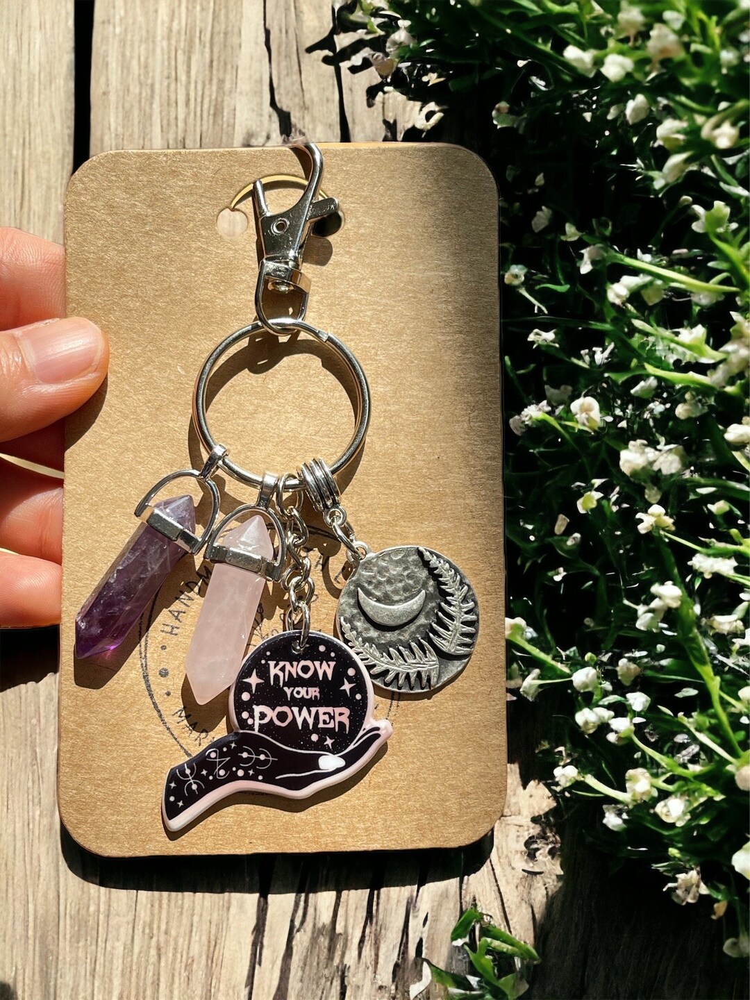 KNOW YOUR POWER Crystal Keychain Antique Silver-plated Moon Night Charm ...