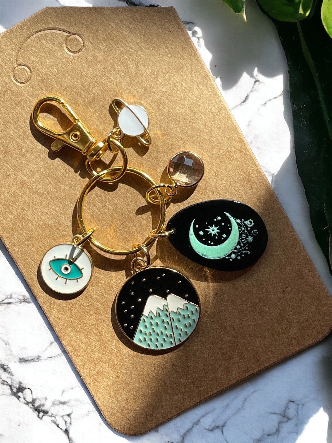 Luna Crescent Moon Mountain Night Evil Eye Crystal Keychain Key Ring ...