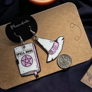 Spell Book and Witch Hat Acrylic Charms Earrings Halloween - Etsy