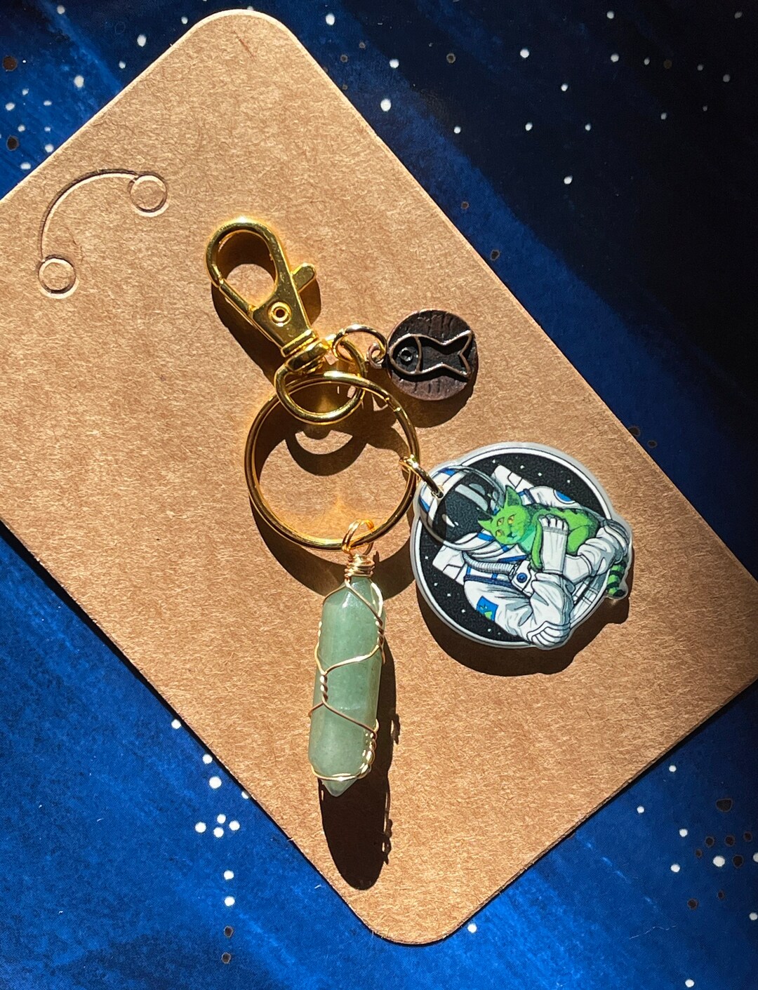 Astronaut and Alien Kitty Cat With Natural Green Aventurine Crystal ...